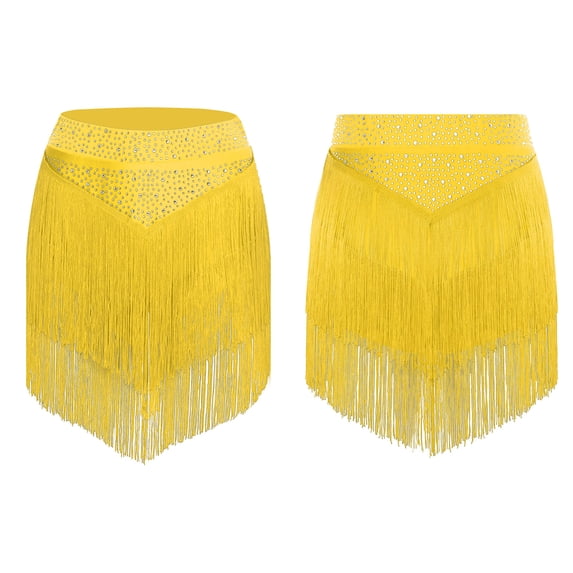 Jowowha Womens Rhinestones Tassels Latin Jazz Dance Skirt Fringe ...