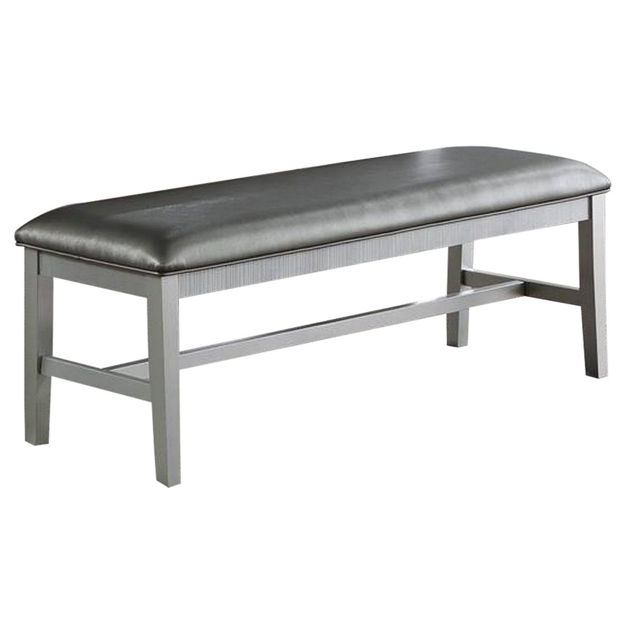 Joy 54 Inch Luxury Dining Bench Silver Padded Metallic Gray Faux ...