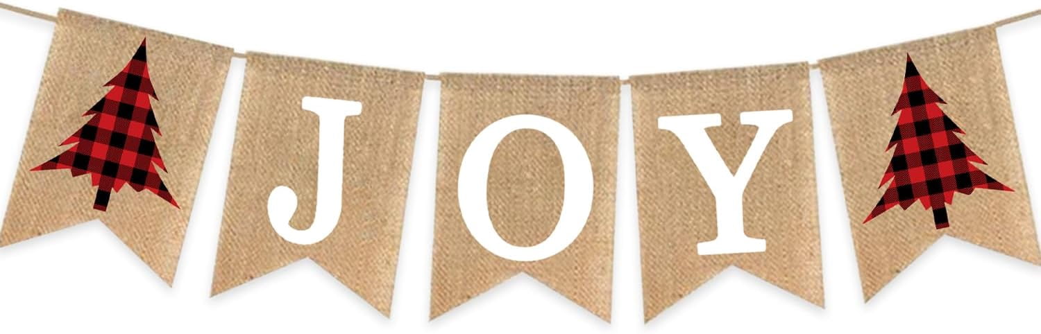 Joy Buffalo Plaid Burlap Banner Christmas Holiday Season Party Bunting ...