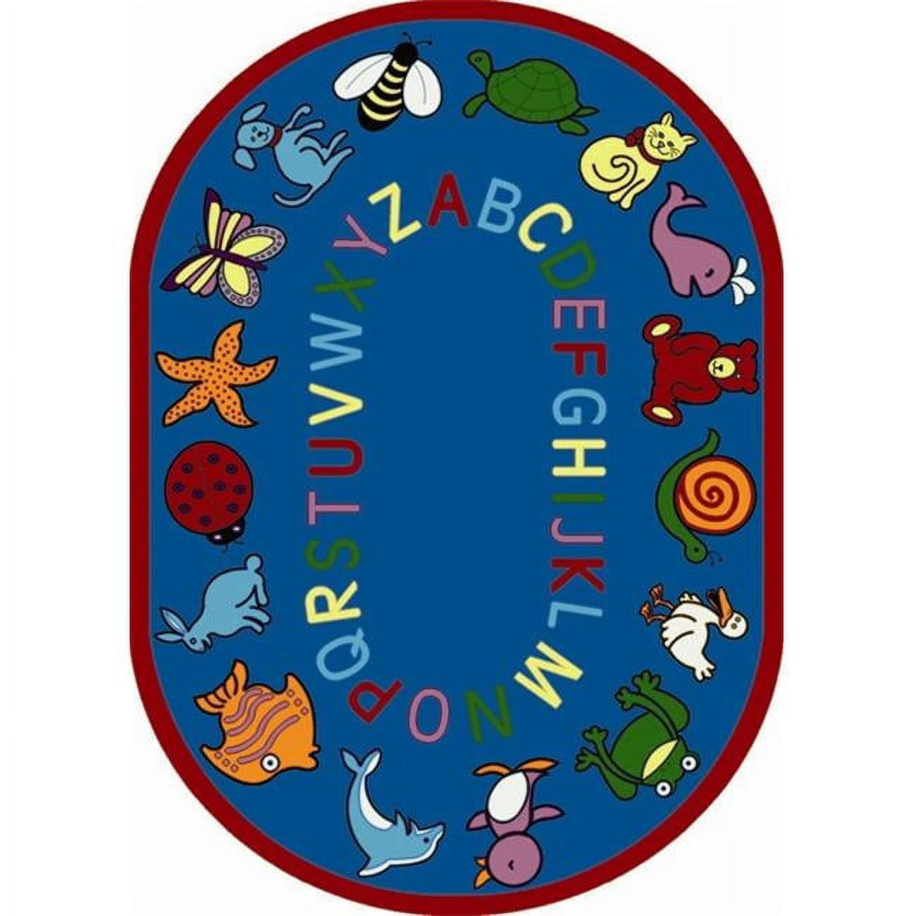 Joy Carpets 1449CC-01 ABC Animals Blue 5 ft.4 in. x 7 ft.8 in. Oval ...