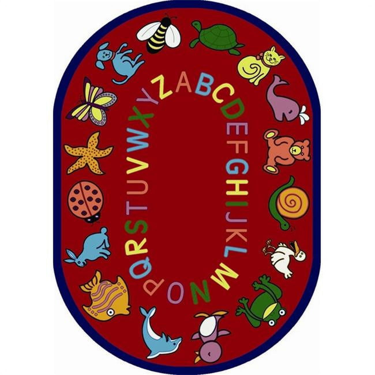 Joy Carpets ABC Animals Red 5 ft.4 in. x 7 ft.8 in. Oval WearOn Nylon ...
