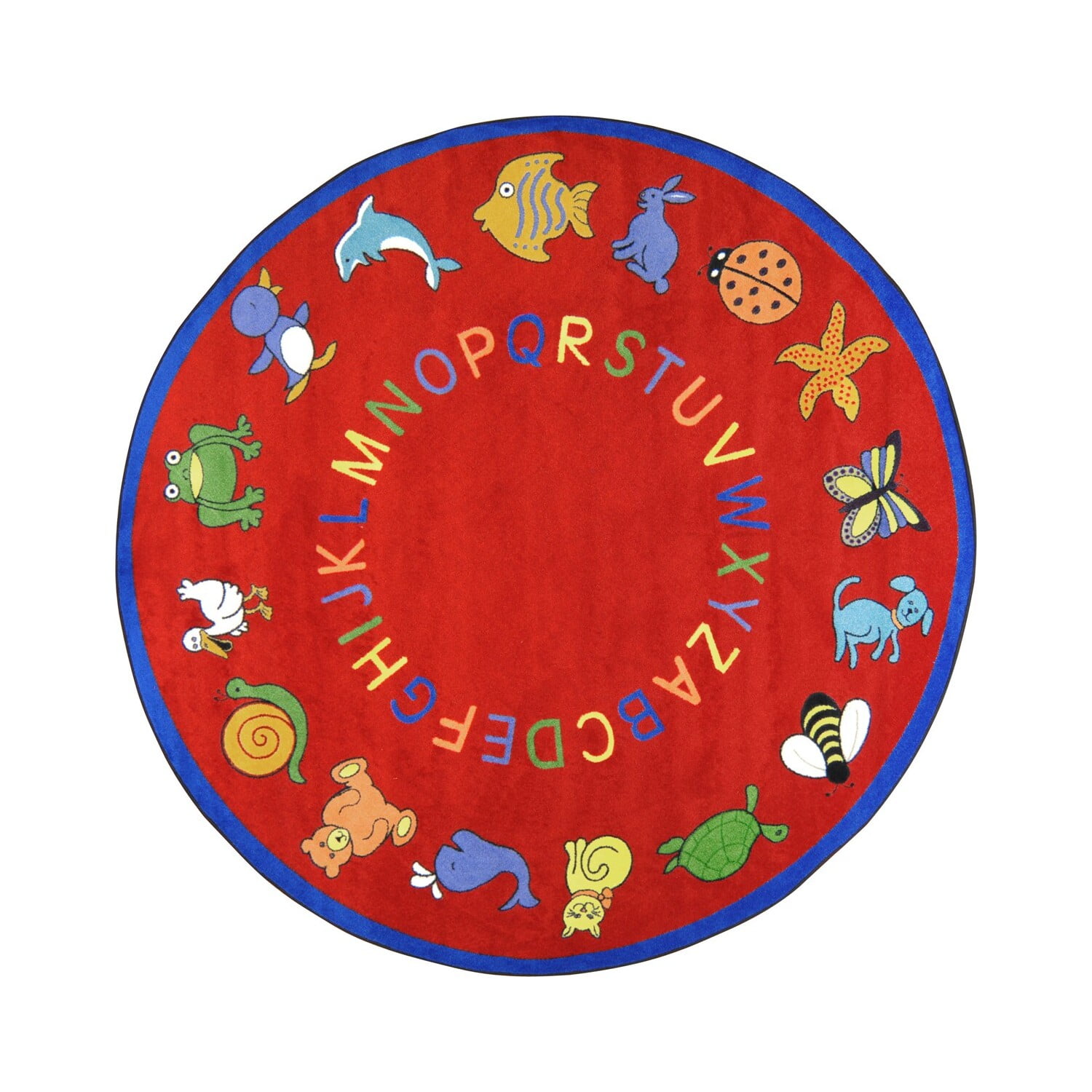 Joy Carpets 1449E-02 ABC Animals Red 7 ft.7 in. Round WearOn Nylon ...