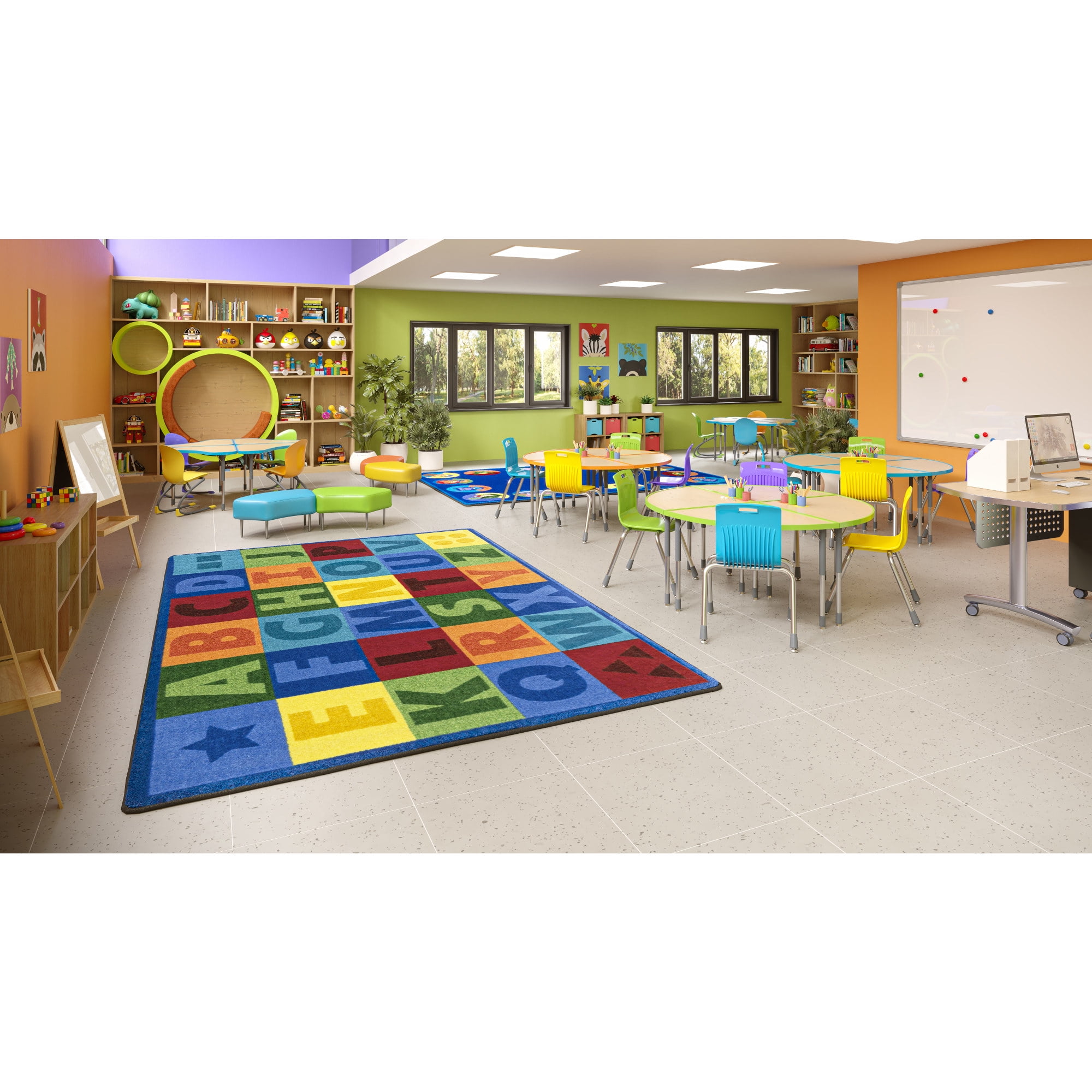 Joy Carpets Colorful Learning 5'4" x 7'8" Area Rug In Color Multi ...