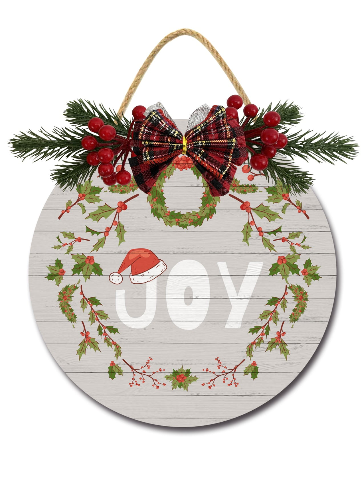 Joy Christmas Sign Front for Door Decoration, 12 in Round Wood Wreaths ...