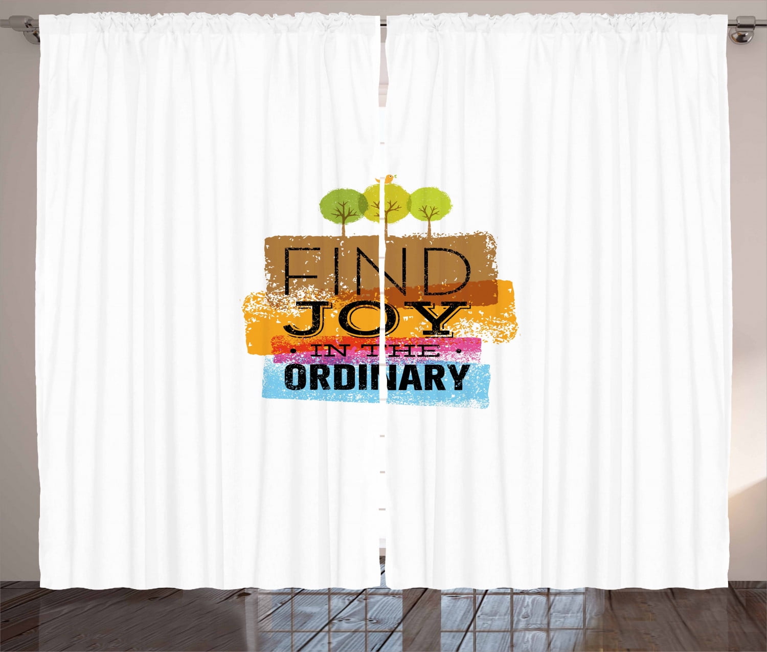 Ambesonne Joy Curtains 2 Panel Set, Inspirational Words Bird, 108" x 96 ...