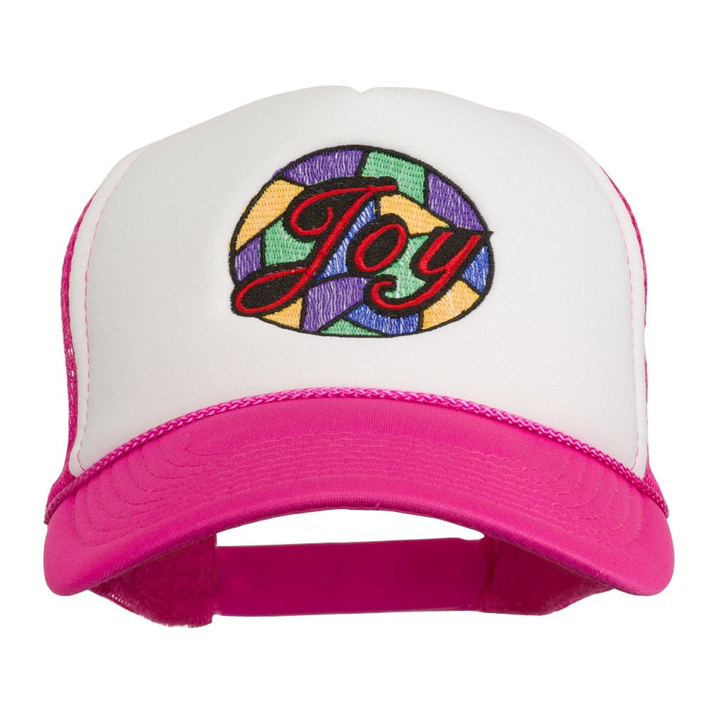 Joy Embroidered Two Tone Foam Mesh Back Cap - Hot Pink White OSFM ...