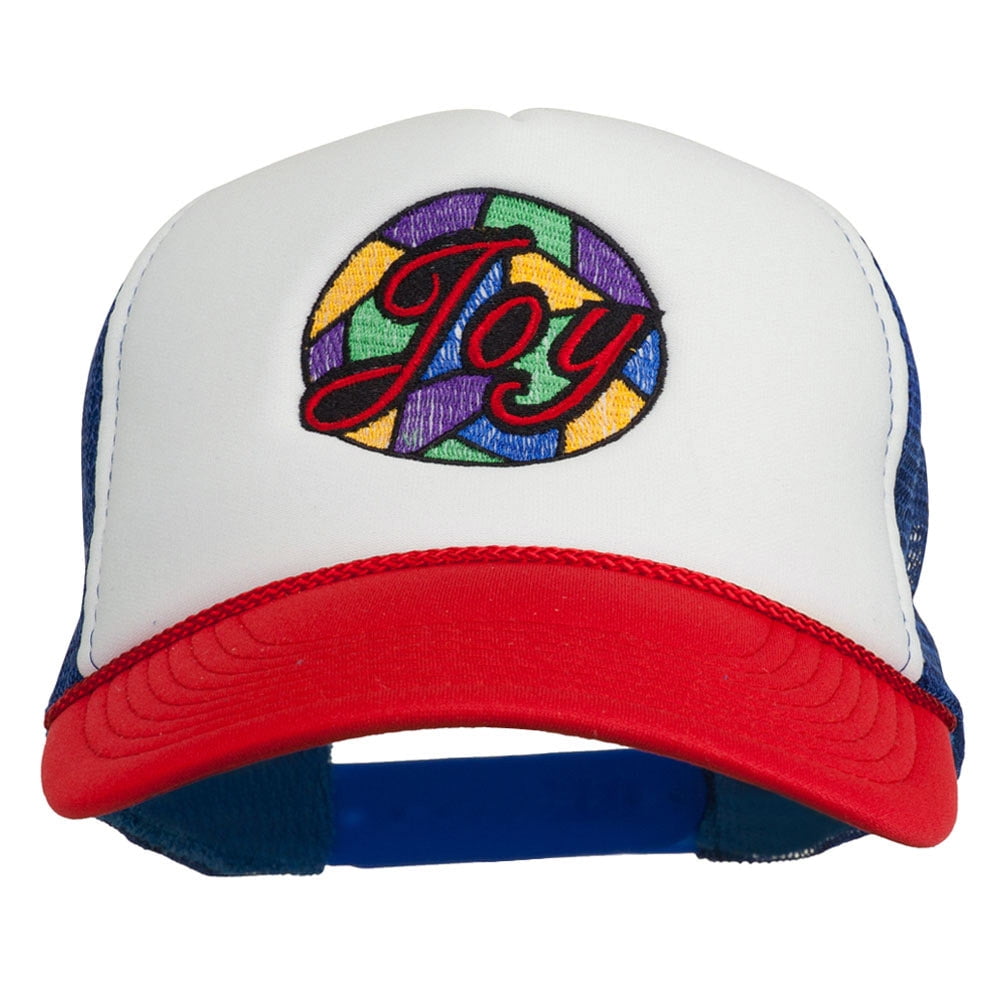 Joy Embroidered Two Tone Foam Mesh Back Cap - Red White Royal OSFM ...