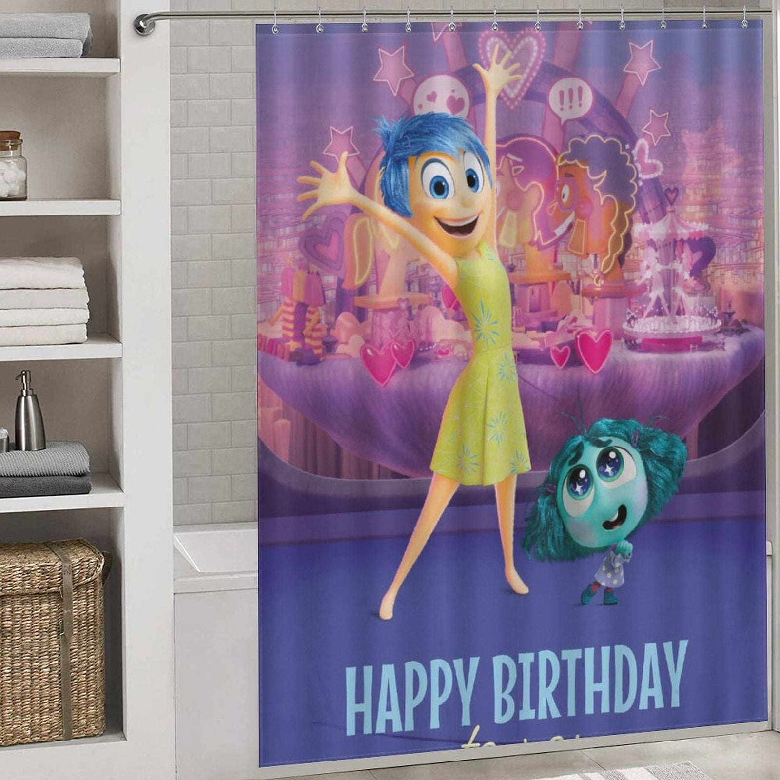 Joy Envy Inside Out Birthday Shower Curtain for Bathroom with 12 Hooks ...