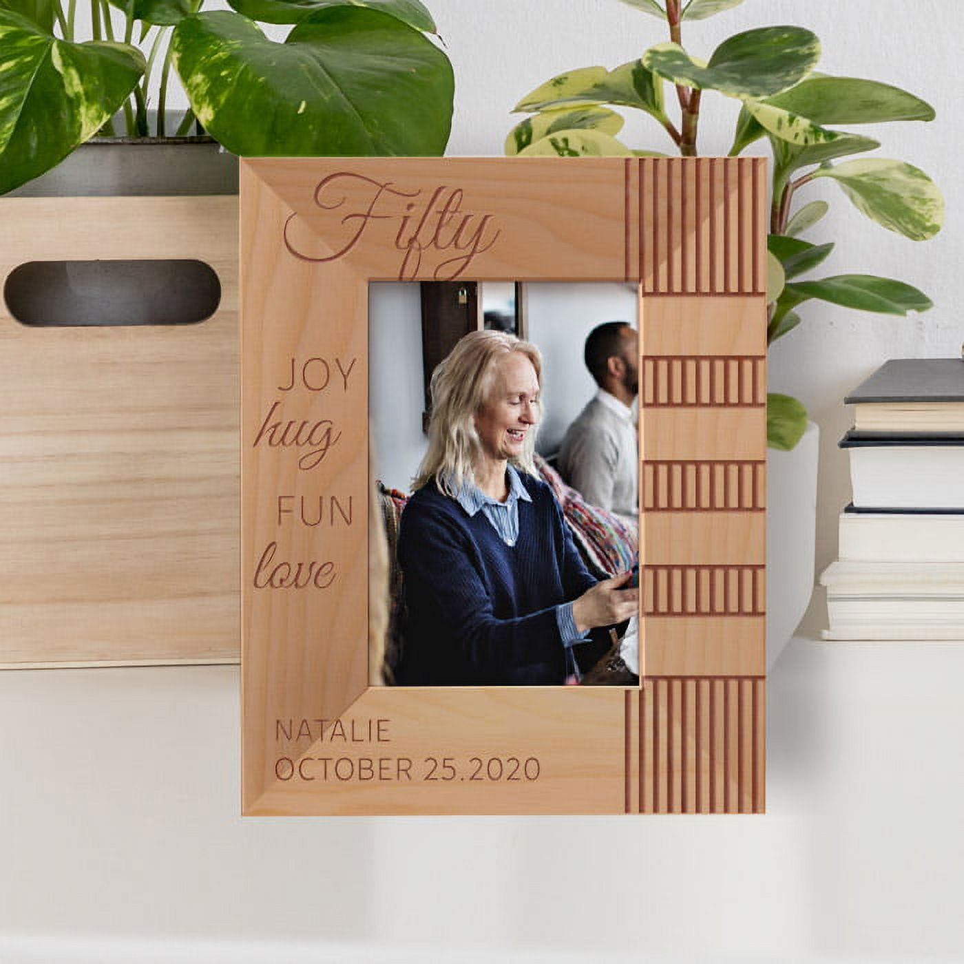 Joy Hug Fun Love Personalized Wooden Frame 3 1/2" x 5" Brown (Vertical ...