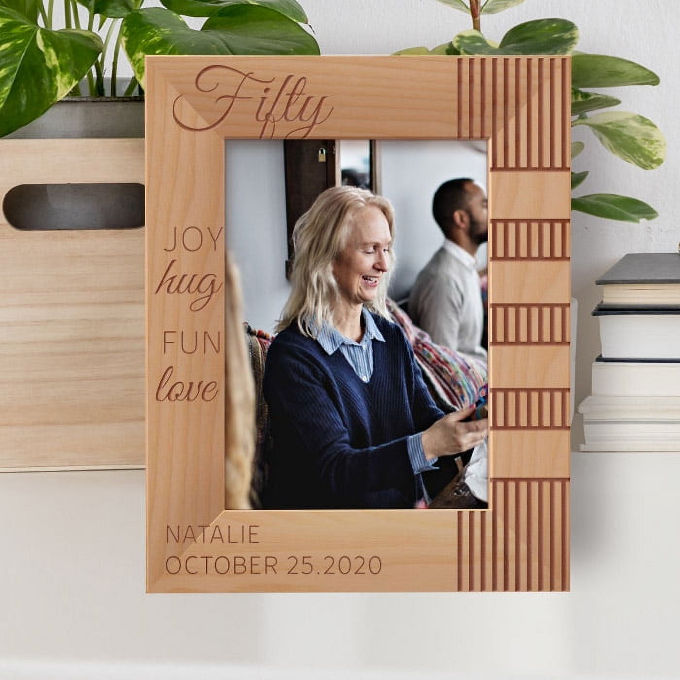 Joy Hug Fun Love Personalized Wooden Frame 5" x 7" Brown (Vertical ...