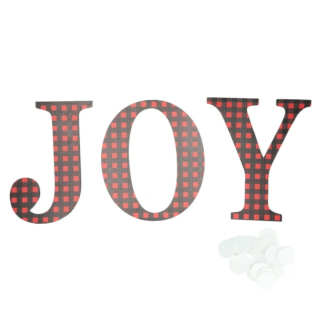 Joy Letter Sign Red Black Plaid Design Wooden Letter Ornaments for ...
