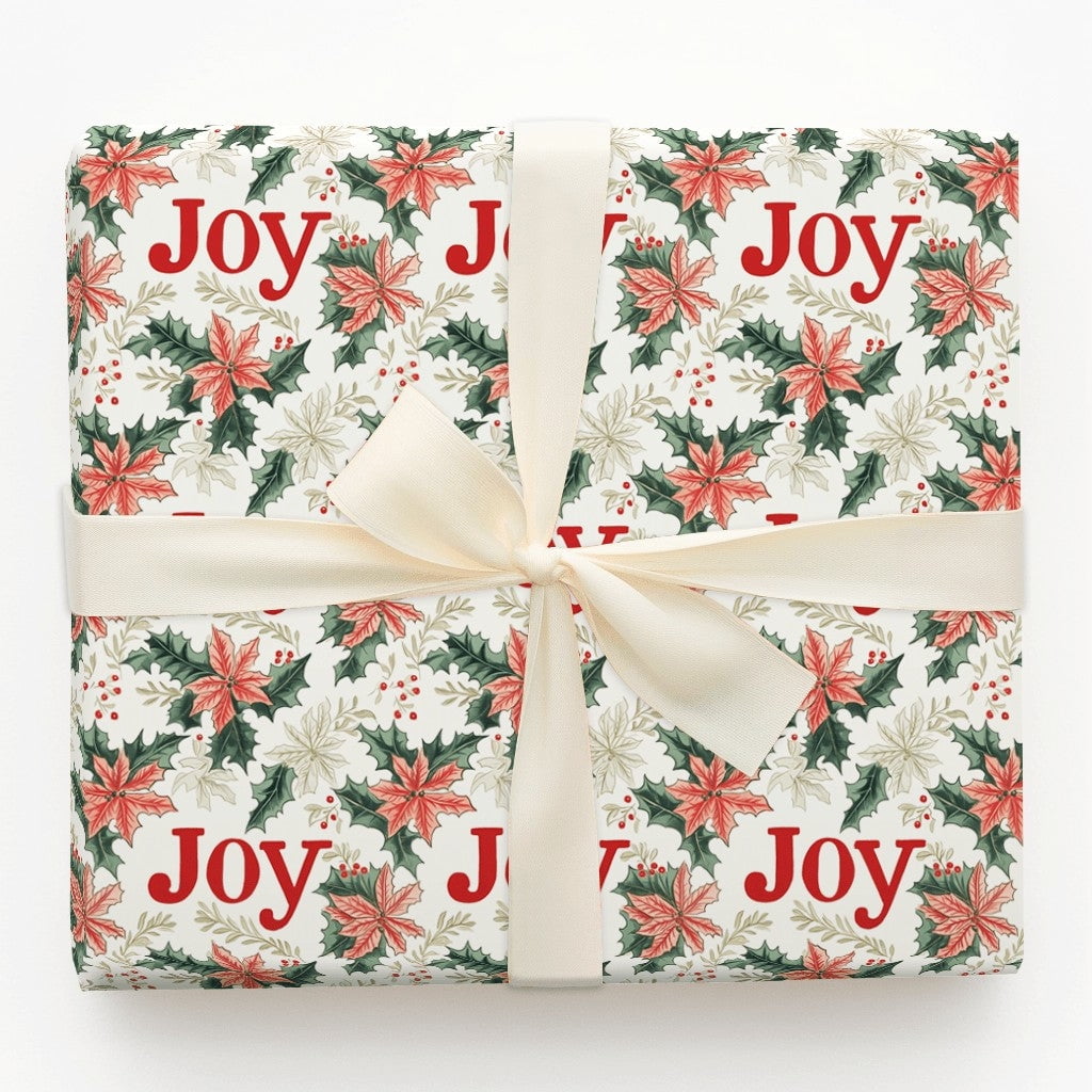 Joy Poinsettia and Holly Christmas Wrapping Paper - Walmart.com