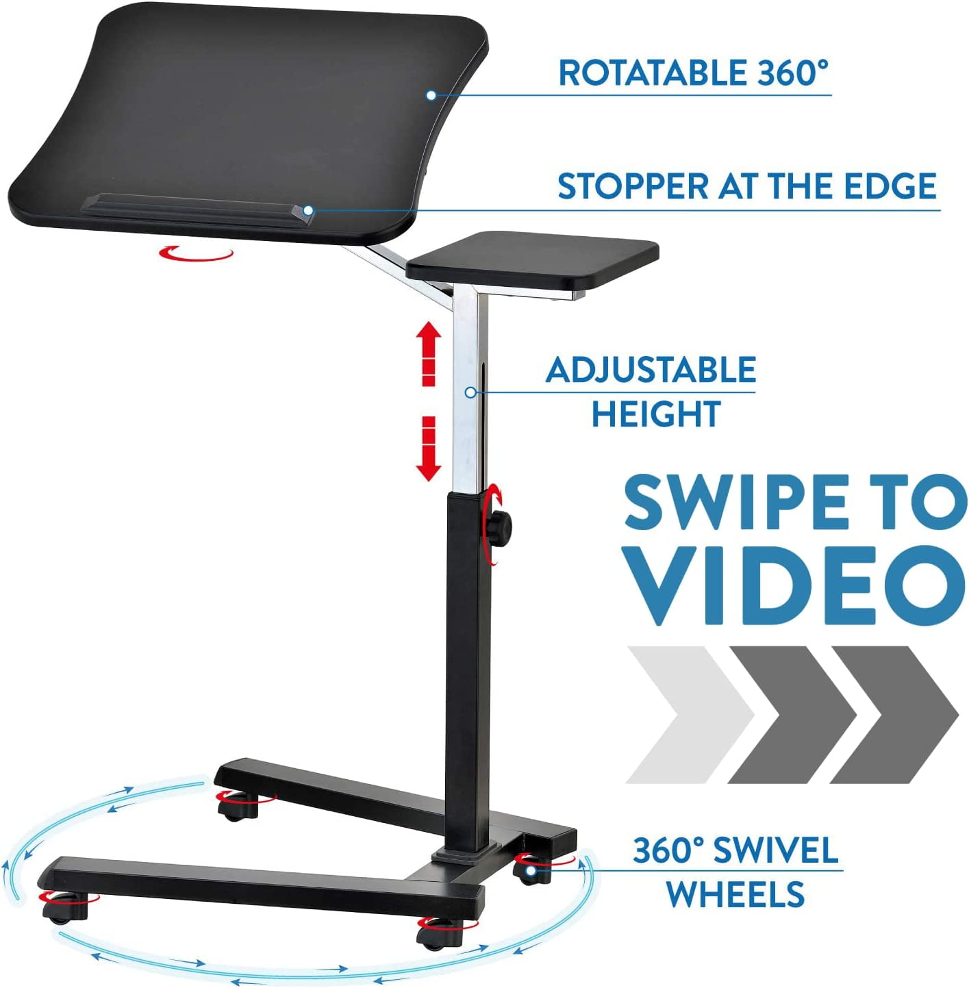 Joy Portable Laptop Desk with Mouse Pad, Rolling Computer Stand with ...