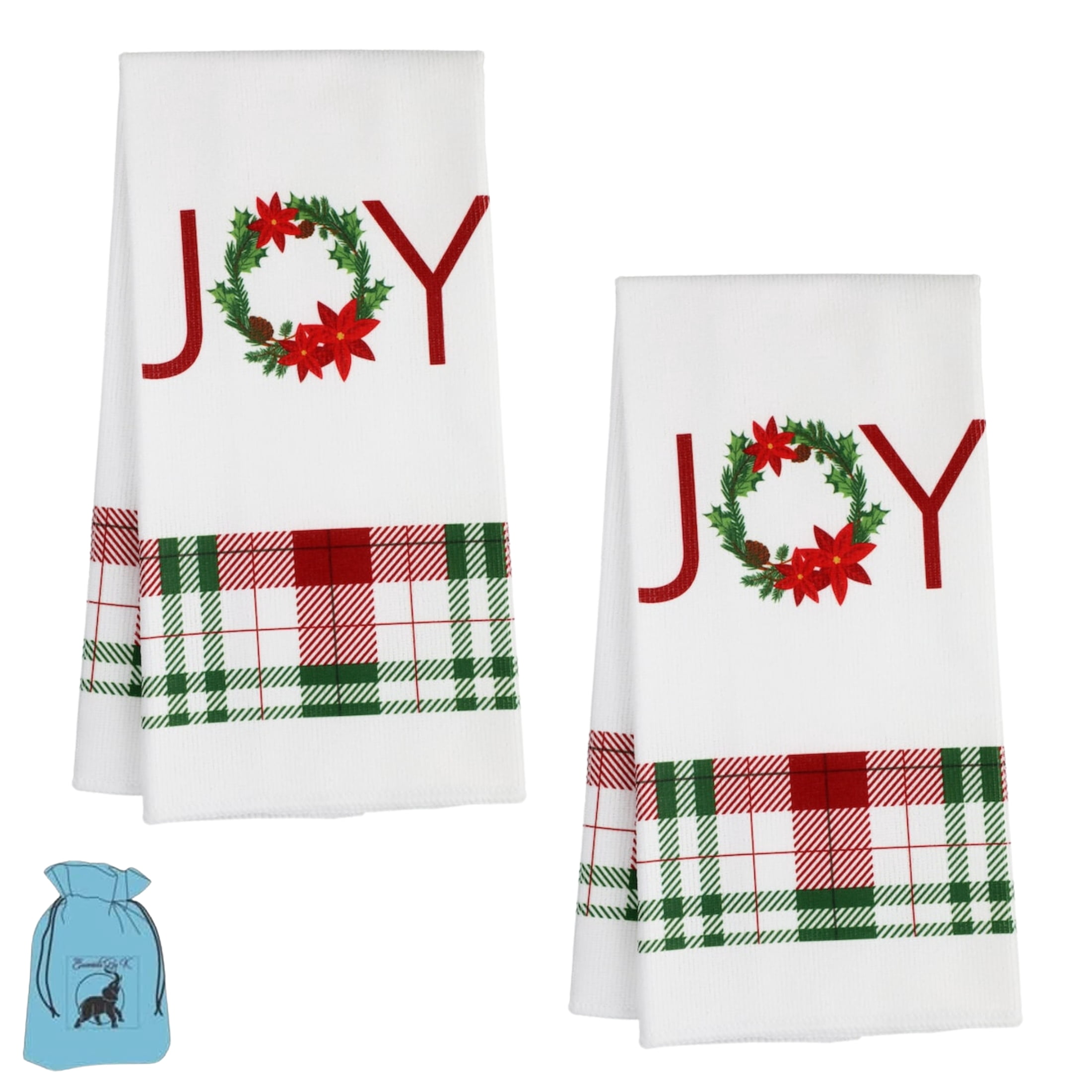 Joy Red & Green Plaid Christmas Holiday Decorative Kitchen Towels 15x25 ...