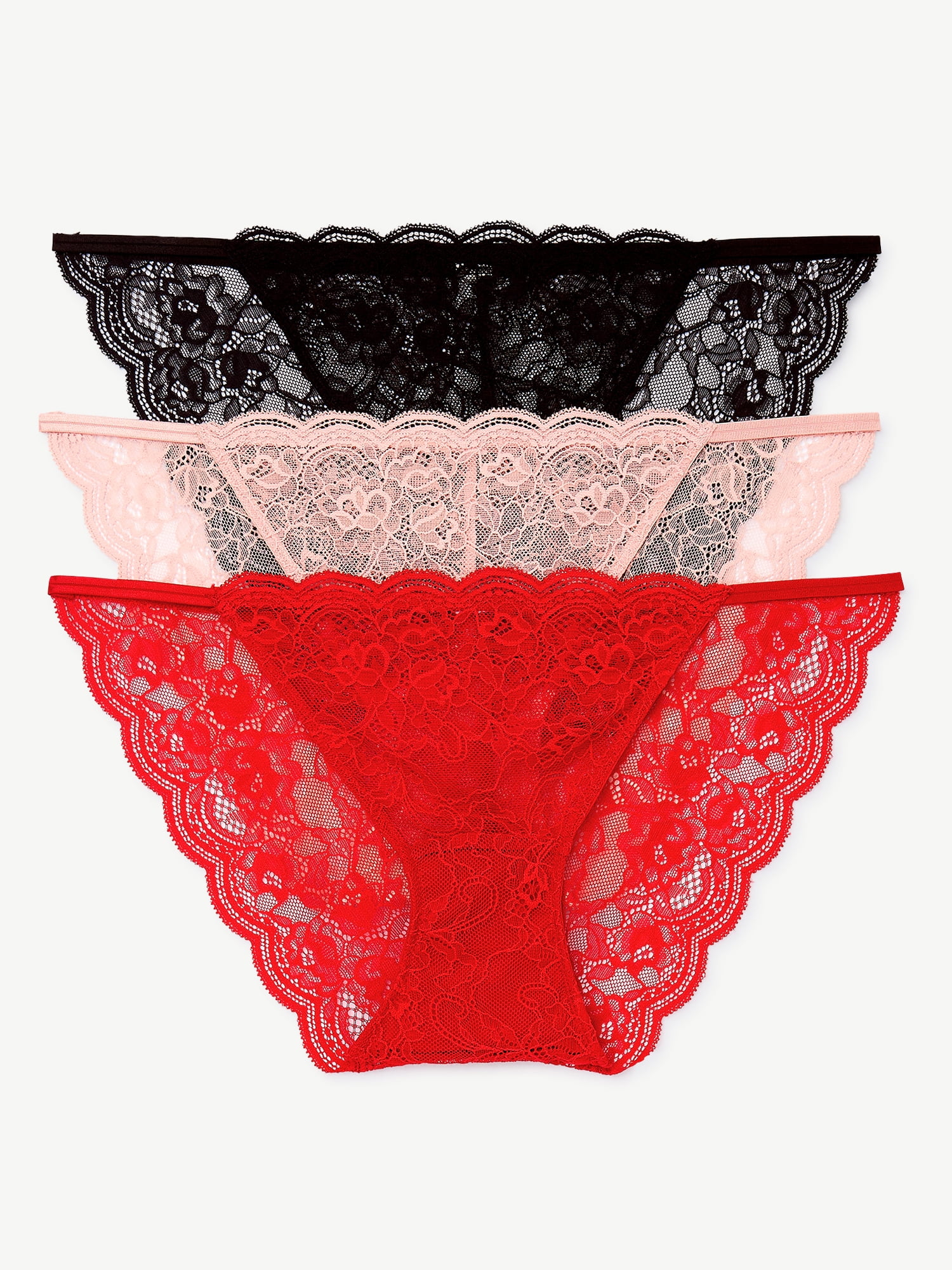 Joy spun Women's Lace String Bikini Panties, 3-Pack, Sizes XS to 3XL ...