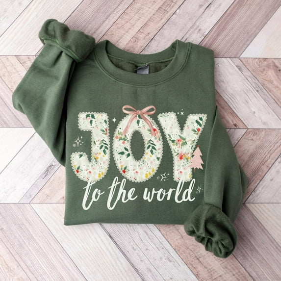Joy to the World Sweatshirt, Cozy Crewneck, Women's Coquette Sweatshirt, Her, Festive Fleece ...