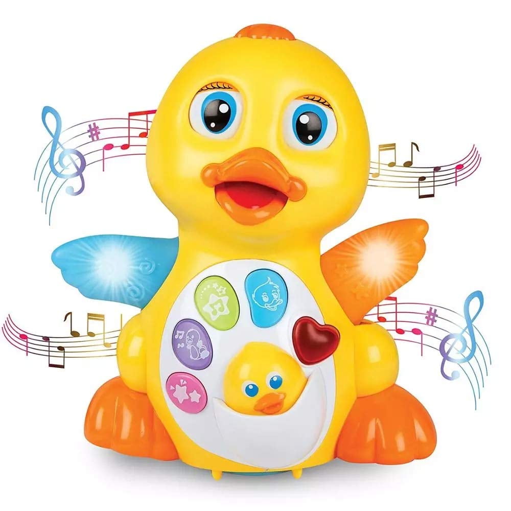 Woby Musical Light Up Flapping Yellow Duck Action Educational Learning ...