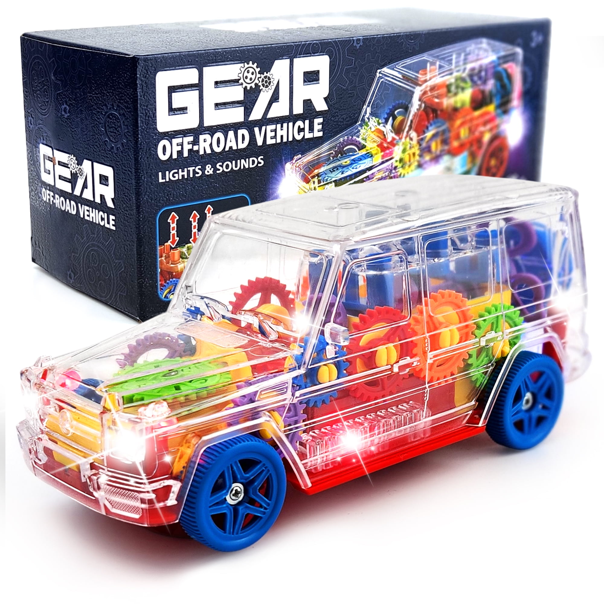 JoyAbit Light Up Transparent SUV Toy Car for Toddlers, Flashing LED ...