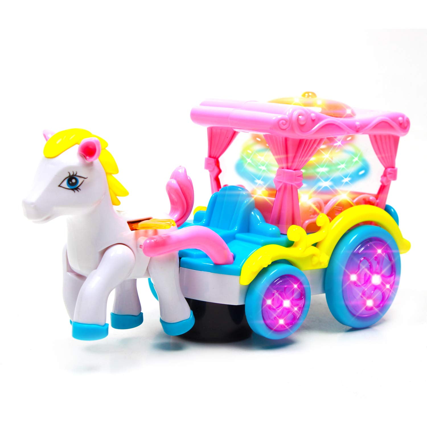 JoyAbit Princess Horse and Wagon Carriage Toy Set - Bump and Go Pink ...