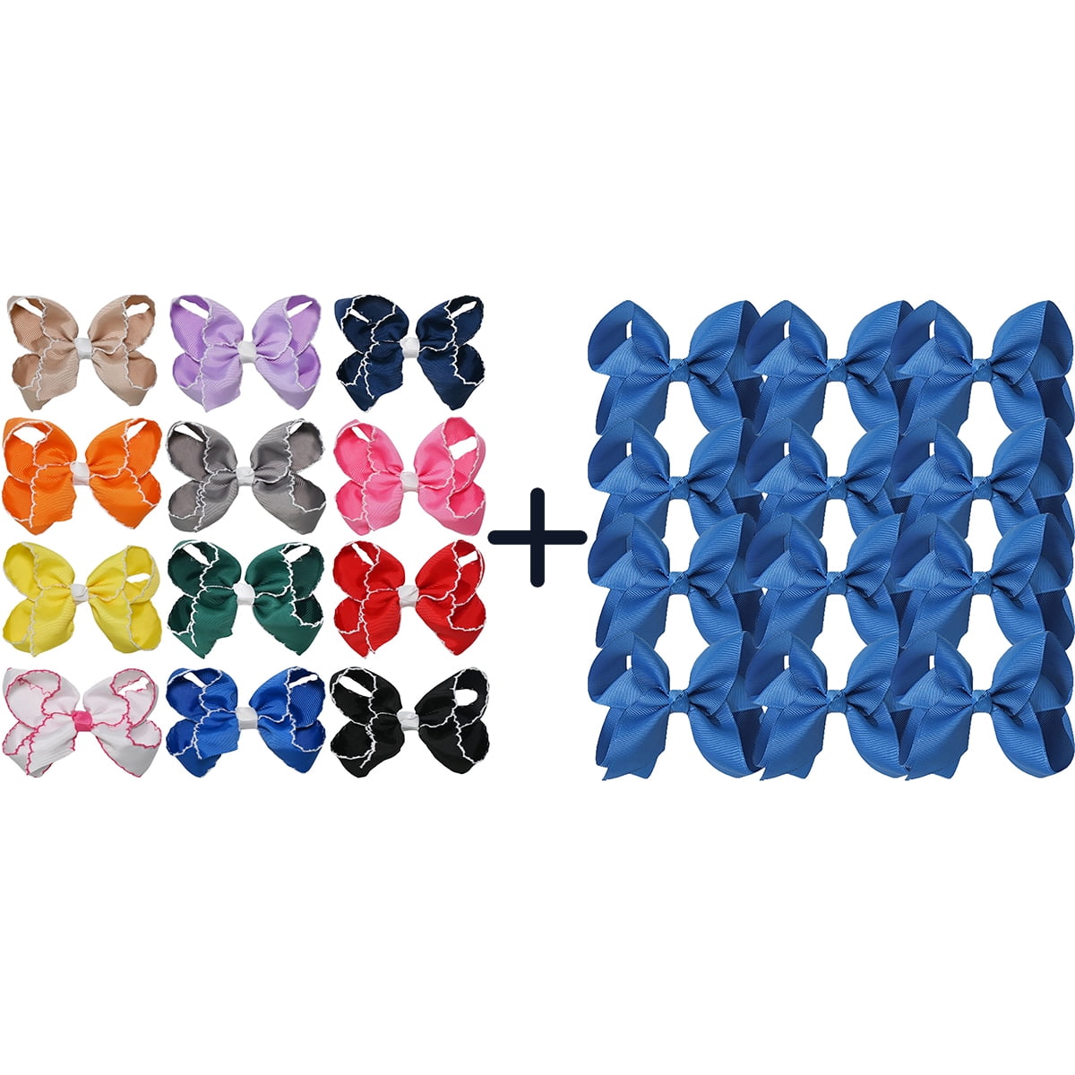 JoyBowie 12+12 Pack Small Ruffled Hair Bows & Large Blue Hair Bows ...