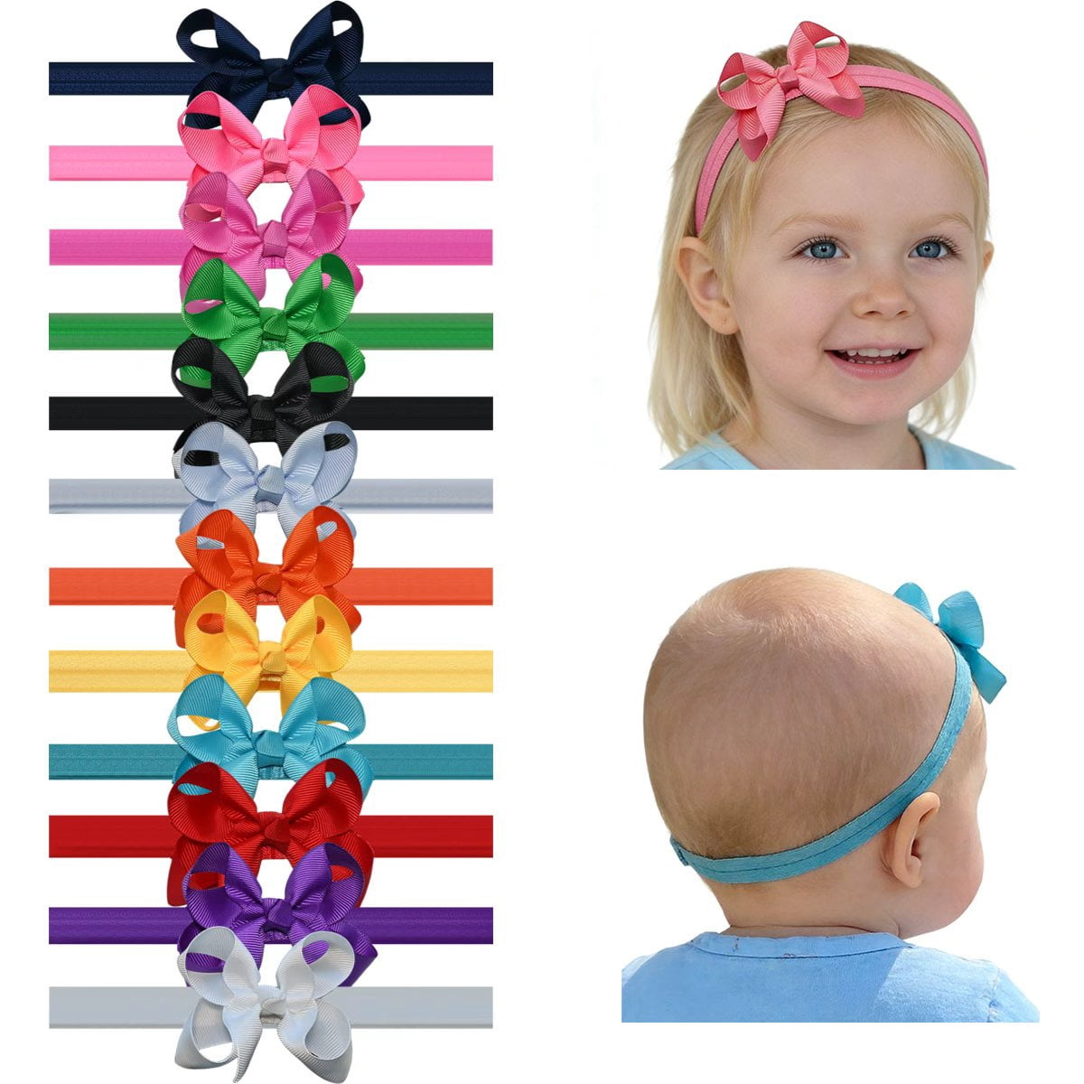 JoyBowie 12 pack 3 inch baby bows on soft elastic headbands, multicolor ...