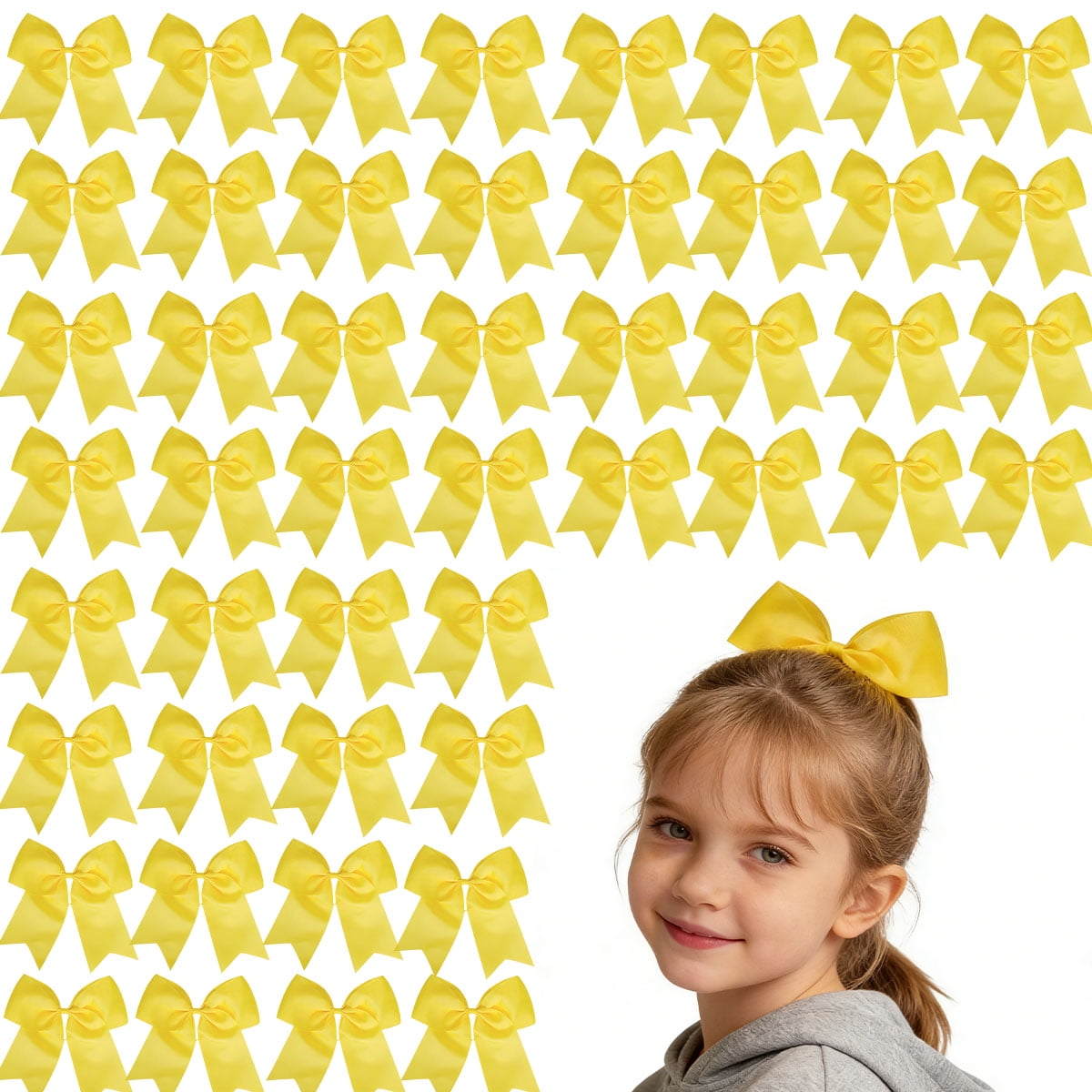JoyBowie 48pcs 8inch Yellow Satin Hair Bows Cheerful Hair Bows for ...