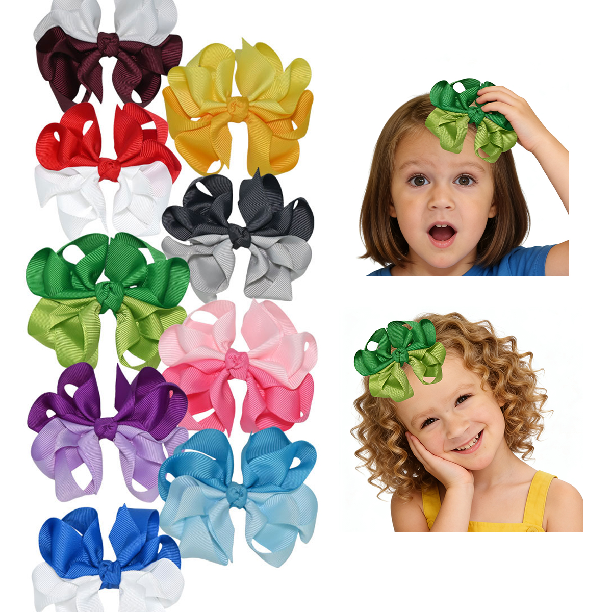 JoyBowie 9pcs 3.5 Inch Pink Ombre Satin Hair Bows for Girls, Ribbon ...