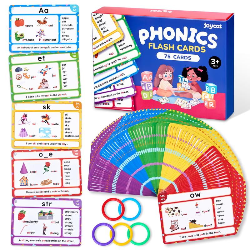 JoyCat 75 Pack Phonics Flashcards, Learn to Read Alphabet and CVC Words in 25 Stages, Phonics ...