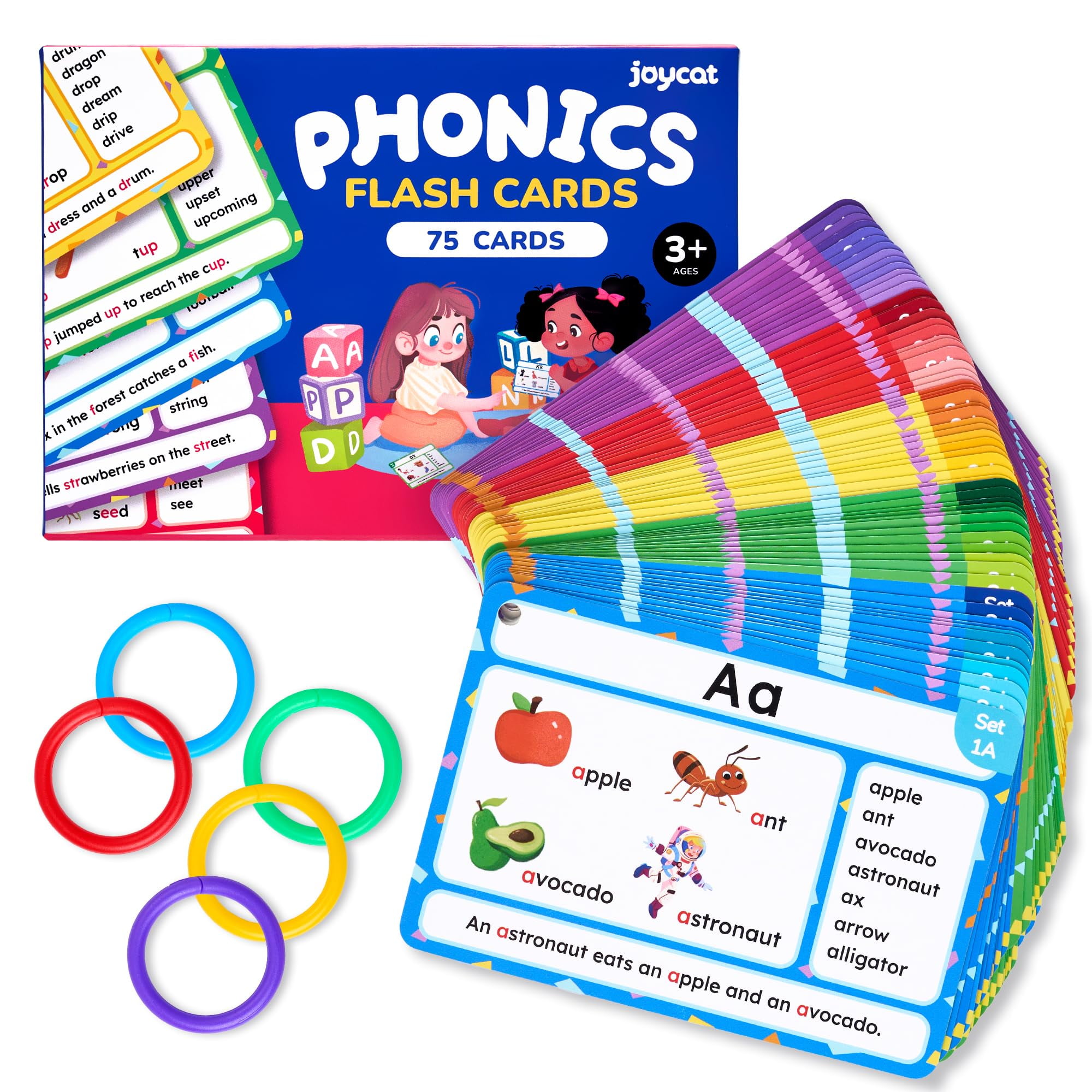 JoyCat 75 Pack Phonics STF9 Flash Cards-Learn to Read Alphabet and CVC Words in 25 Stages-Games ...