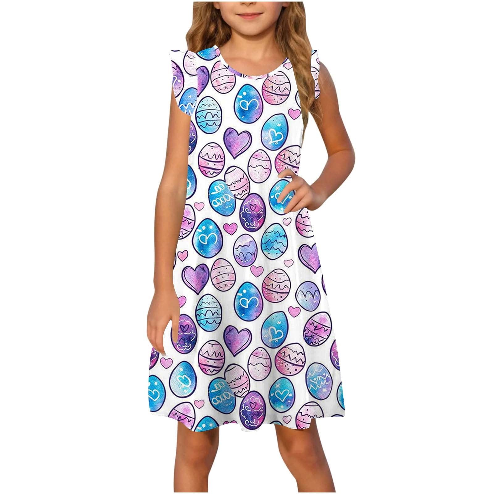 JoyHoop Girls Summer Dresses Ruffle Sleeve Tiered Swing A-Line Dress ...