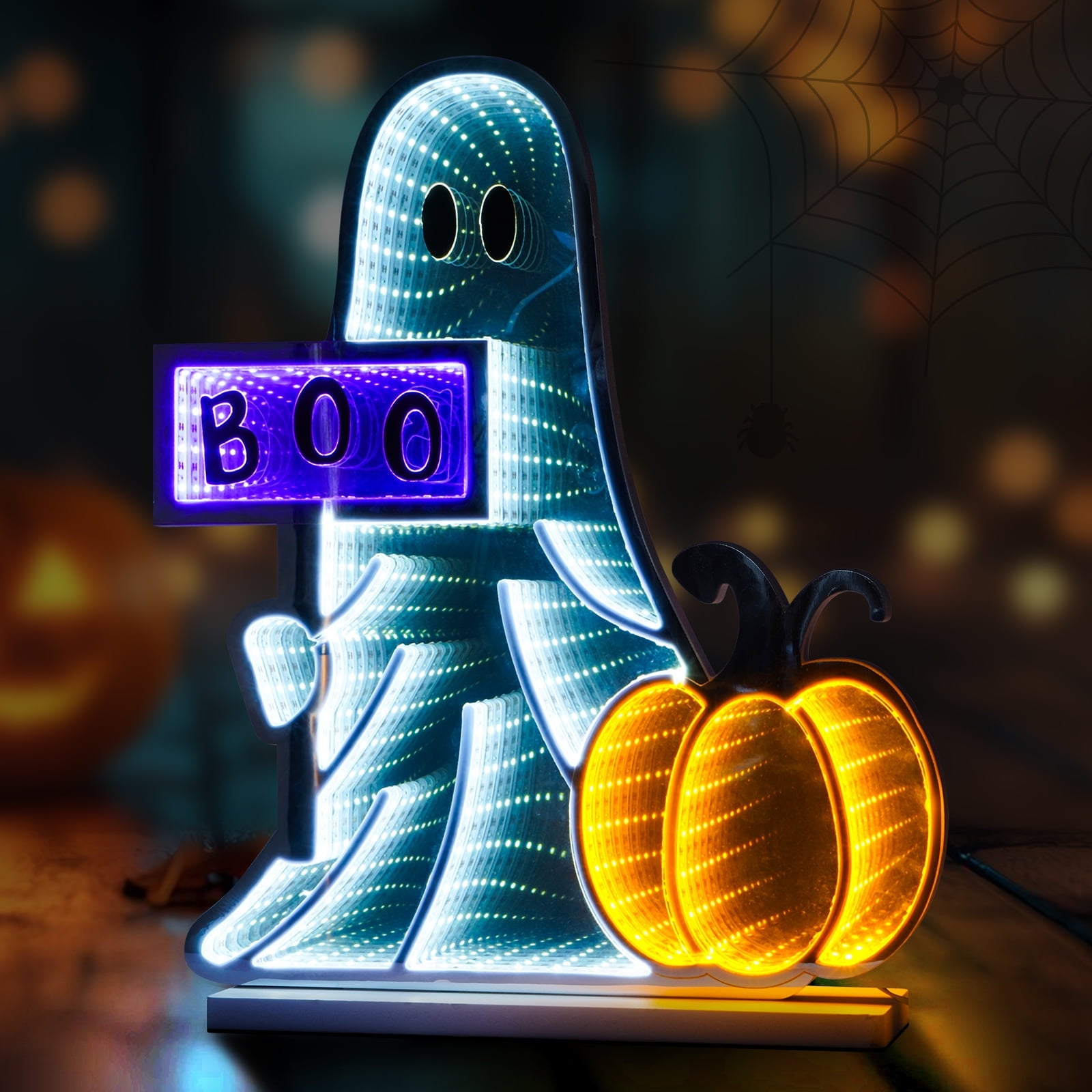 JoyHue Halloween 3D Ghost Infinity Mirror Lights with Stand LED Mirror ...