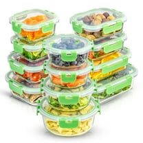 Dura Living Glass Food Kitchen Storage Containers - 16 Piece Round ...