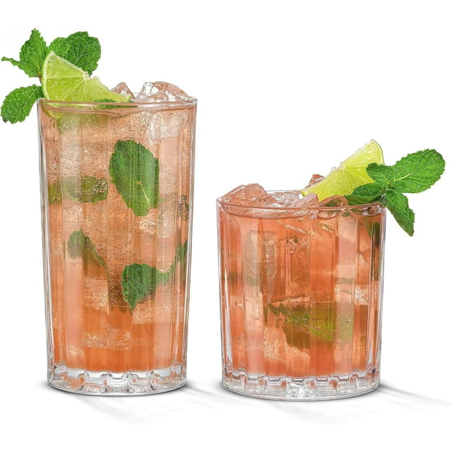 JoyJolt Alina Clear Ribbed Glass Drinking Glass Set, Highball Glasses ...