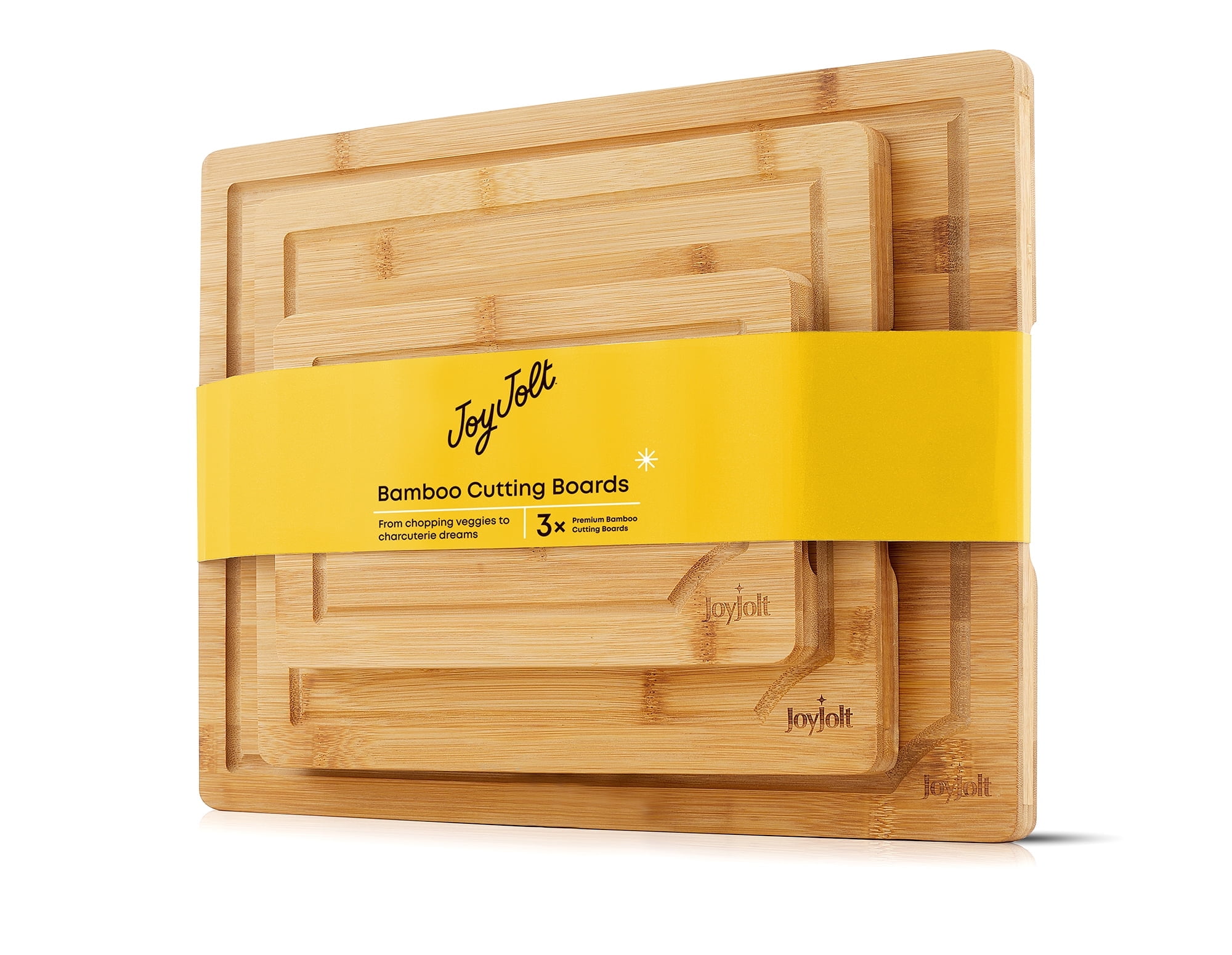 JoyJolt 3pc Bamboo Kitchen Chop Block Set with Juice Grooves, Multi ...