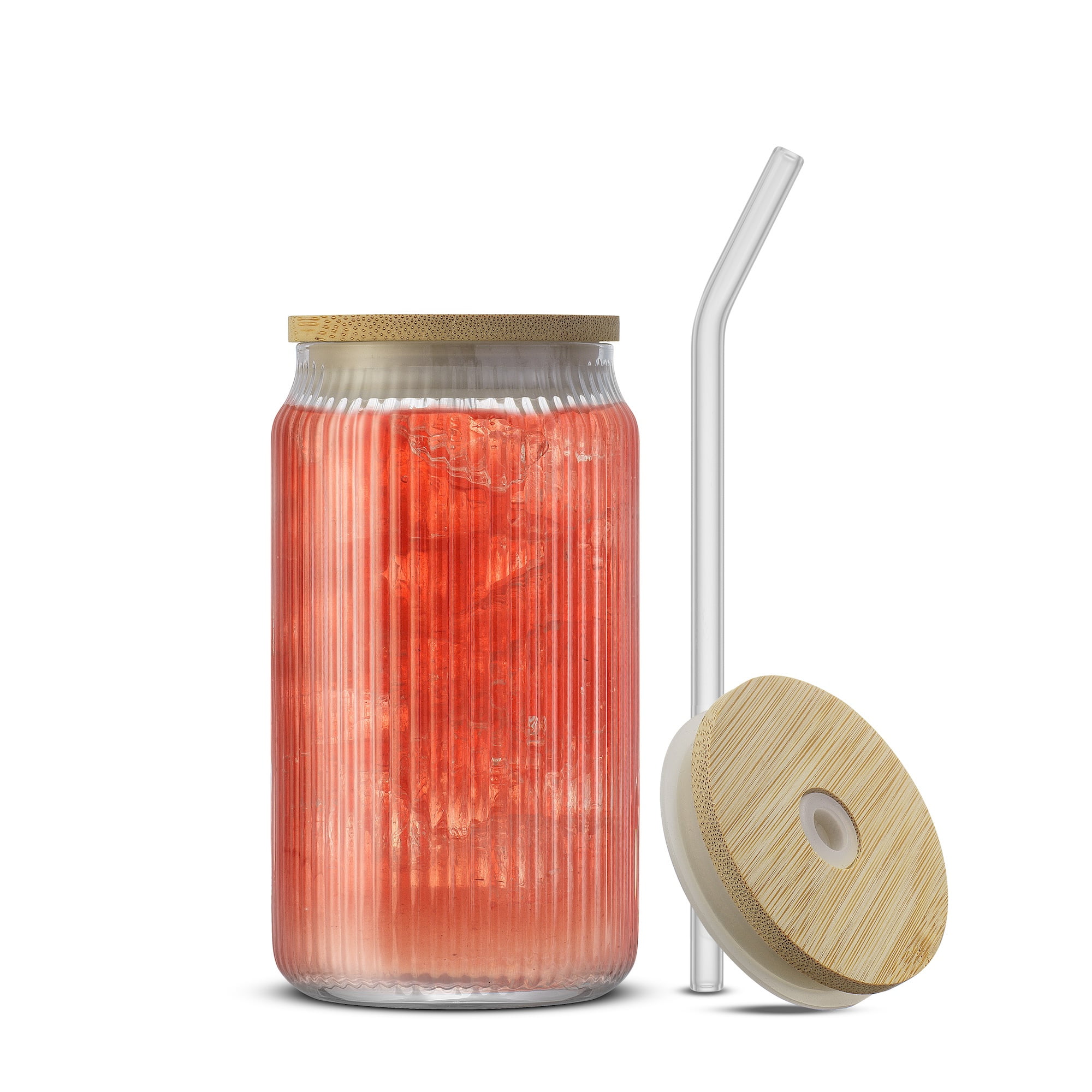 Haven Can Glass w/ Bamboo Lids & Straws - set of 4, 16oz - Walmart.com