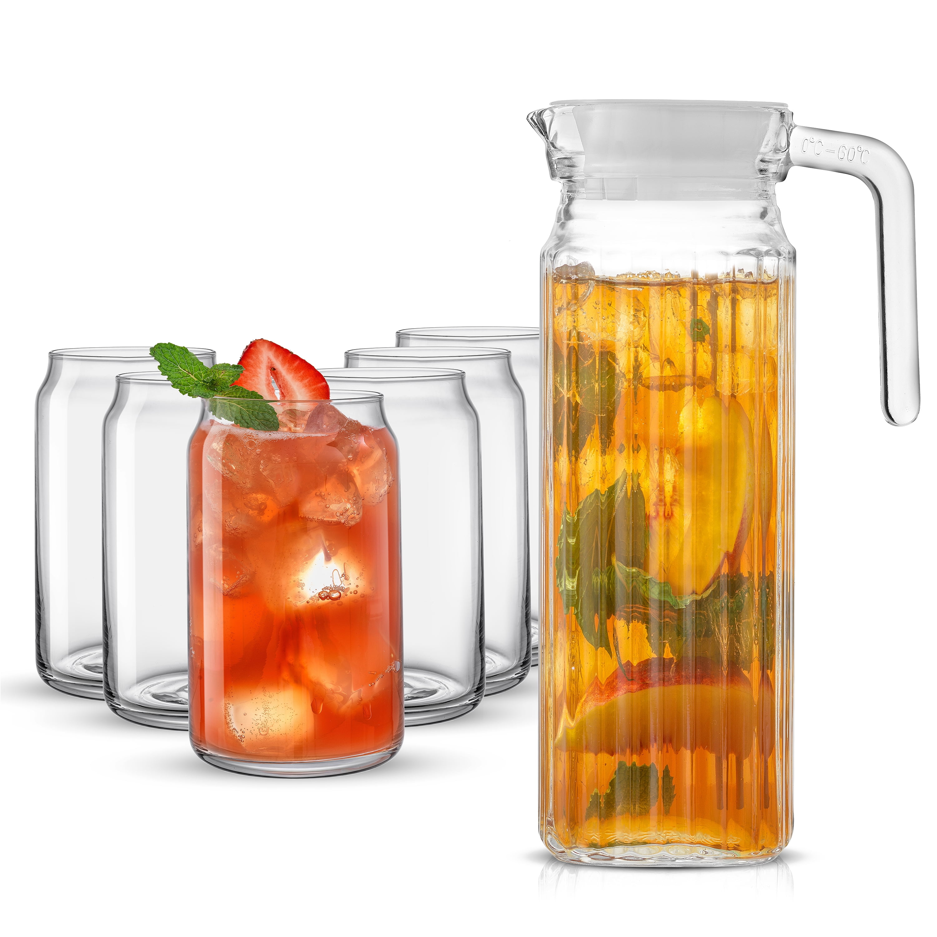 JoyJolt Glass Pitcher and Glasses Gift Set - Set of Pitcher and 6 Can ...