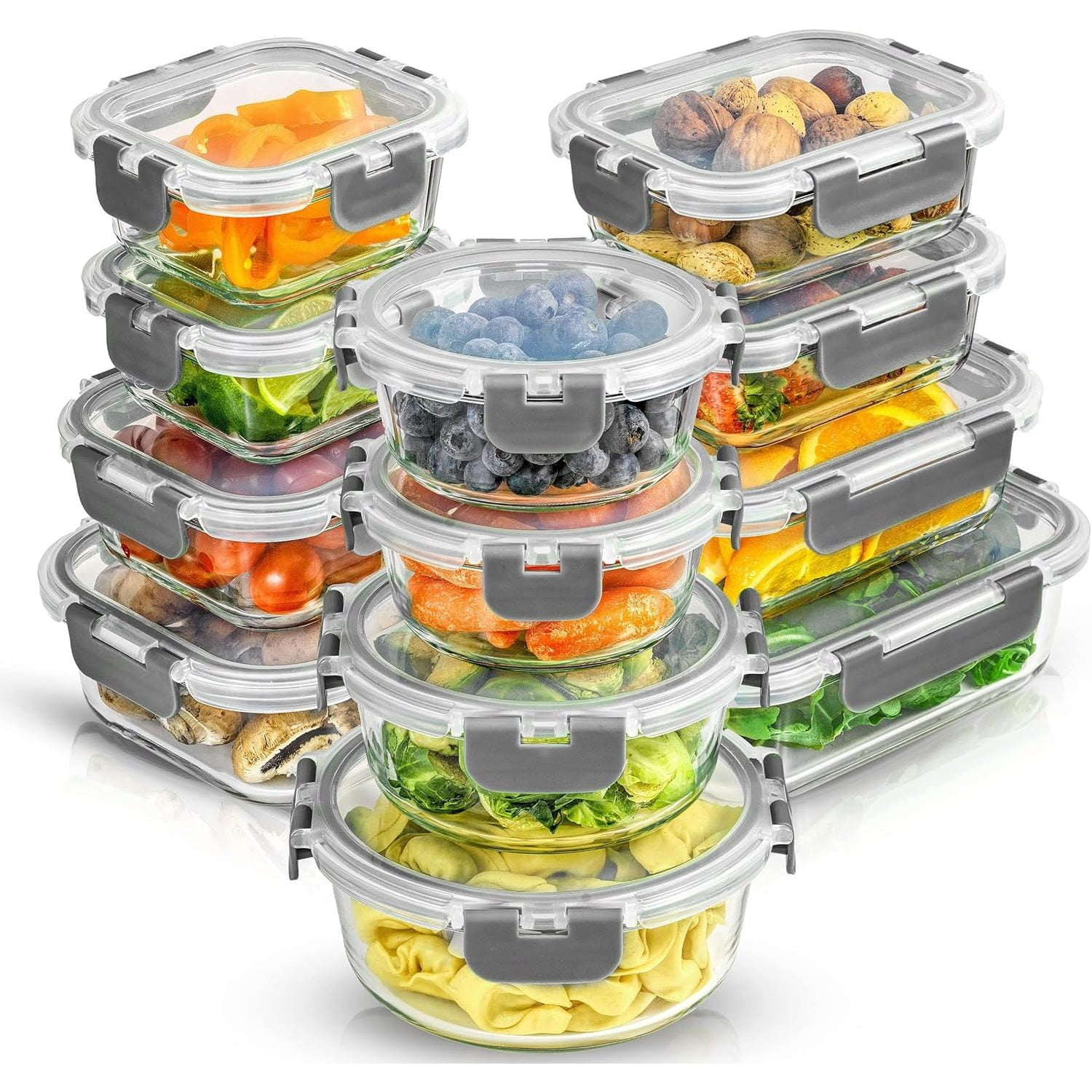 JoyJolt JoyFul 24pc Borosilicate Glass Storage Containers with Lids. 12 ...