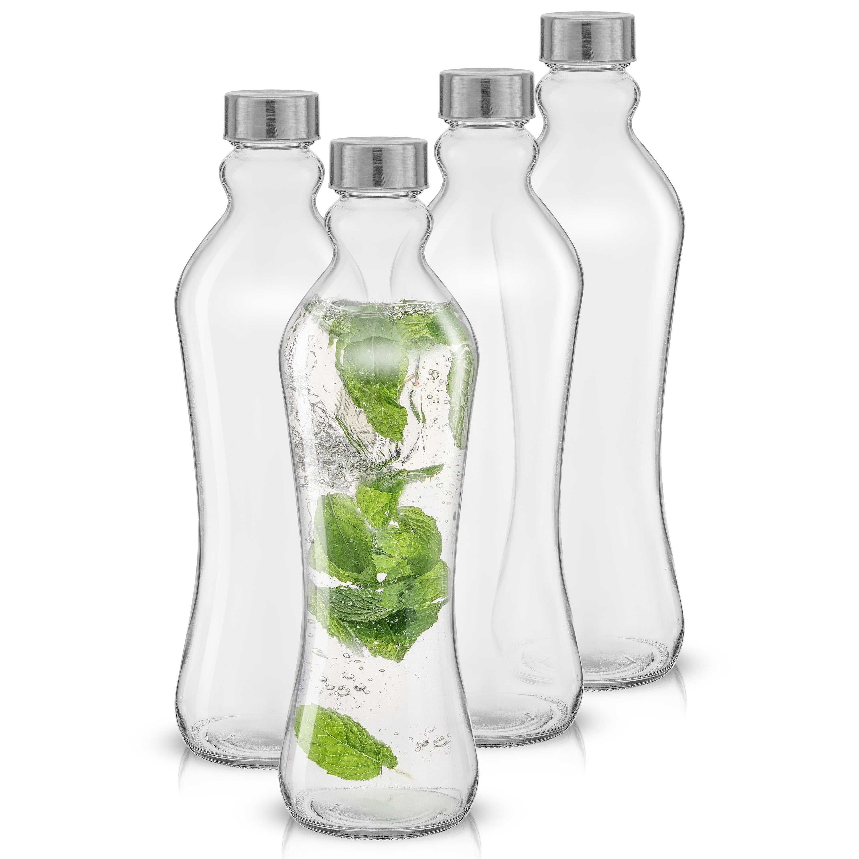 JoyJolt Spring Reusable Glass Water Bottles with Stainless Steel Screw ...