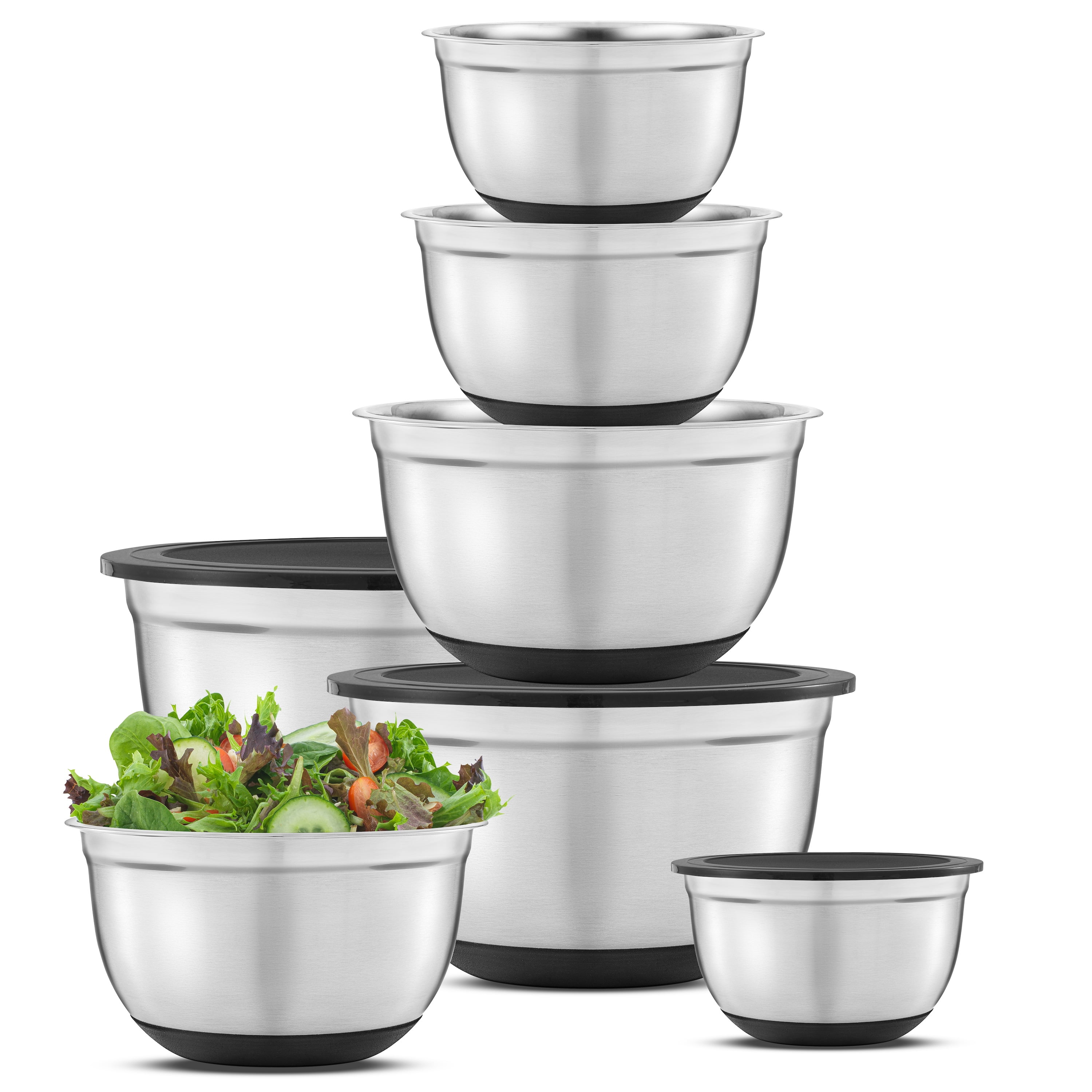 JoyJolt Stainless Steel Mixing Bowls with Lids Set of 7, Black ...