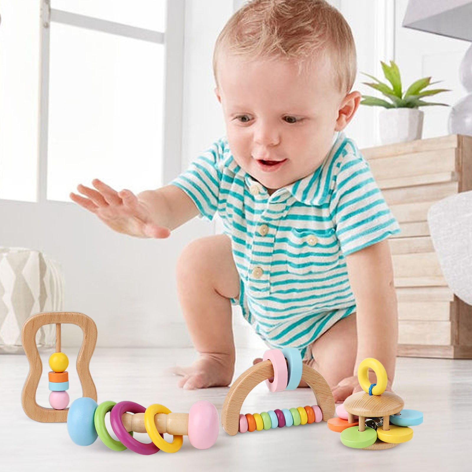 JoyMagic Wooden Rattle Musical Instrument Percussion Toy For Kids ...