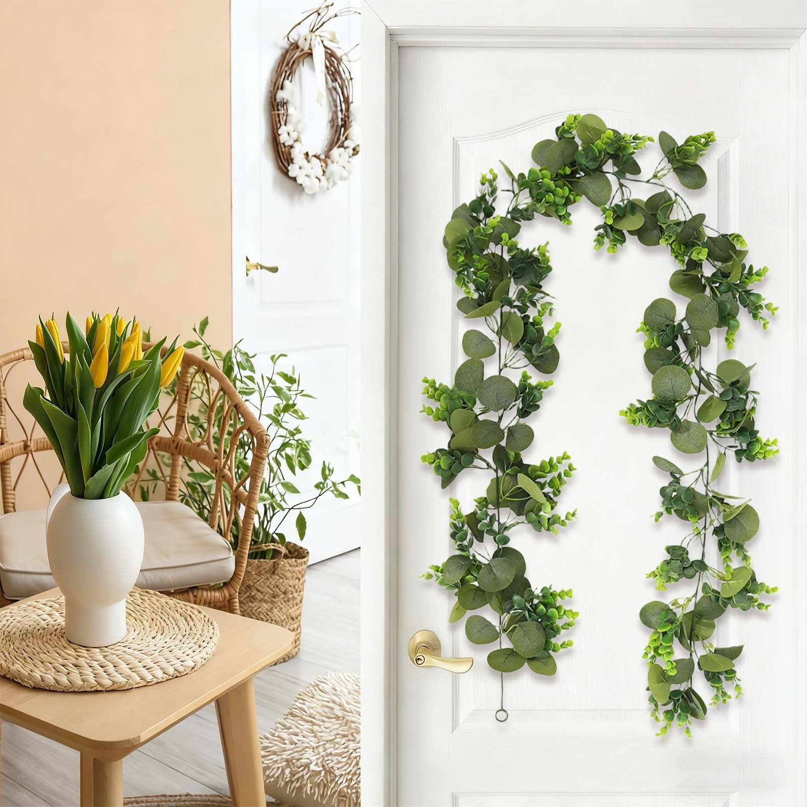 JoyMart 180Cm Rattan White Green Decorative Flower Vine Bendable Shape ...