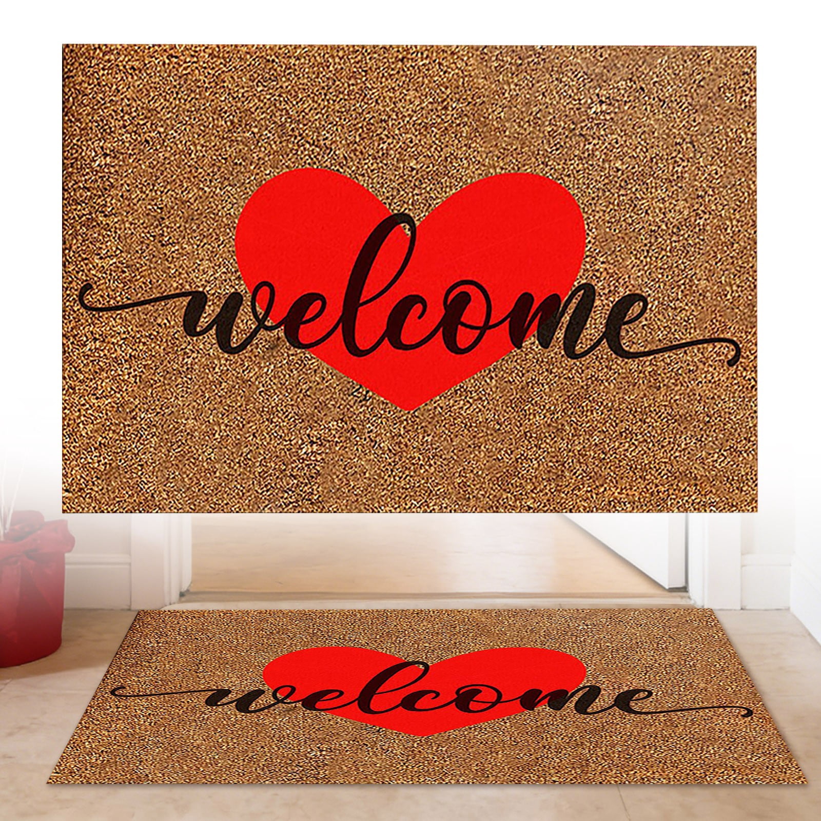 JoyMart Valentine's Day Natural Coir Doormat Red Love Heart Welcome ...