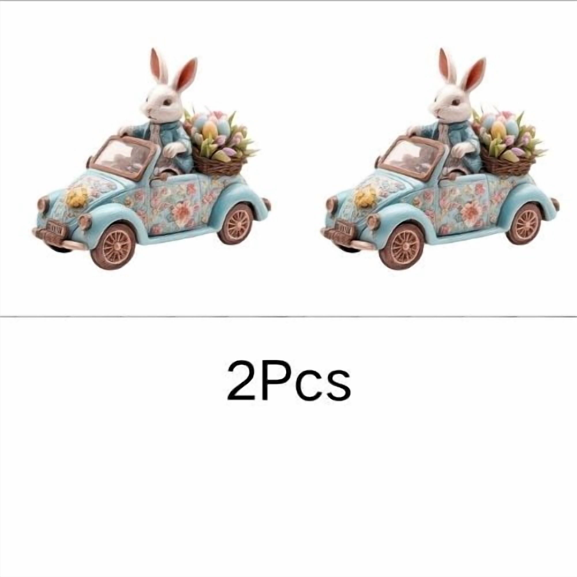 JoyMoreHome 2Pcs Easter 2D Flat Acrylic Bunny Decor, Driving White ...
