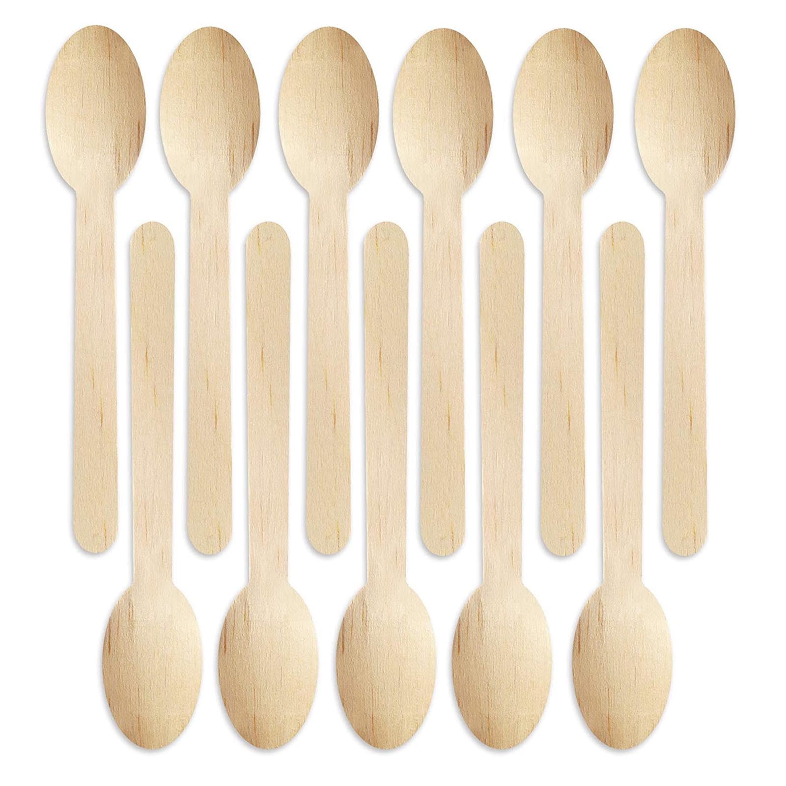 JoyMoreHome Disposable Wooden Spoons, 100Pcs 6.3 inch Wood Cutlery ...