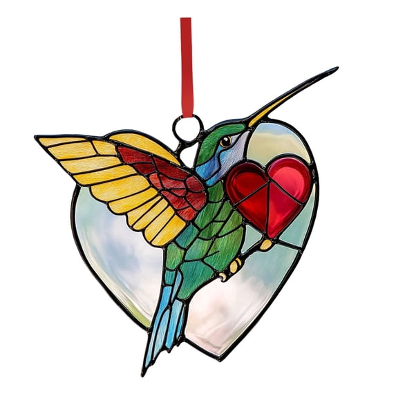 JoyMoreHome Hummingbird with Flower Suncatcher Bird Stained Glass ...
