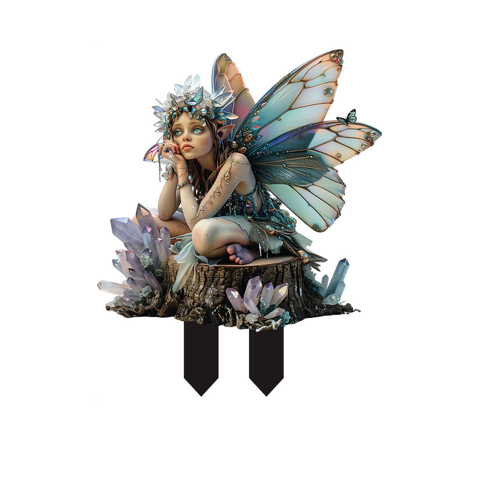 JoyMoreHome Melancholic Sylph Garden Stake 鈥?Winged Acrylic Nymph with Jungle Flora Accents for ...