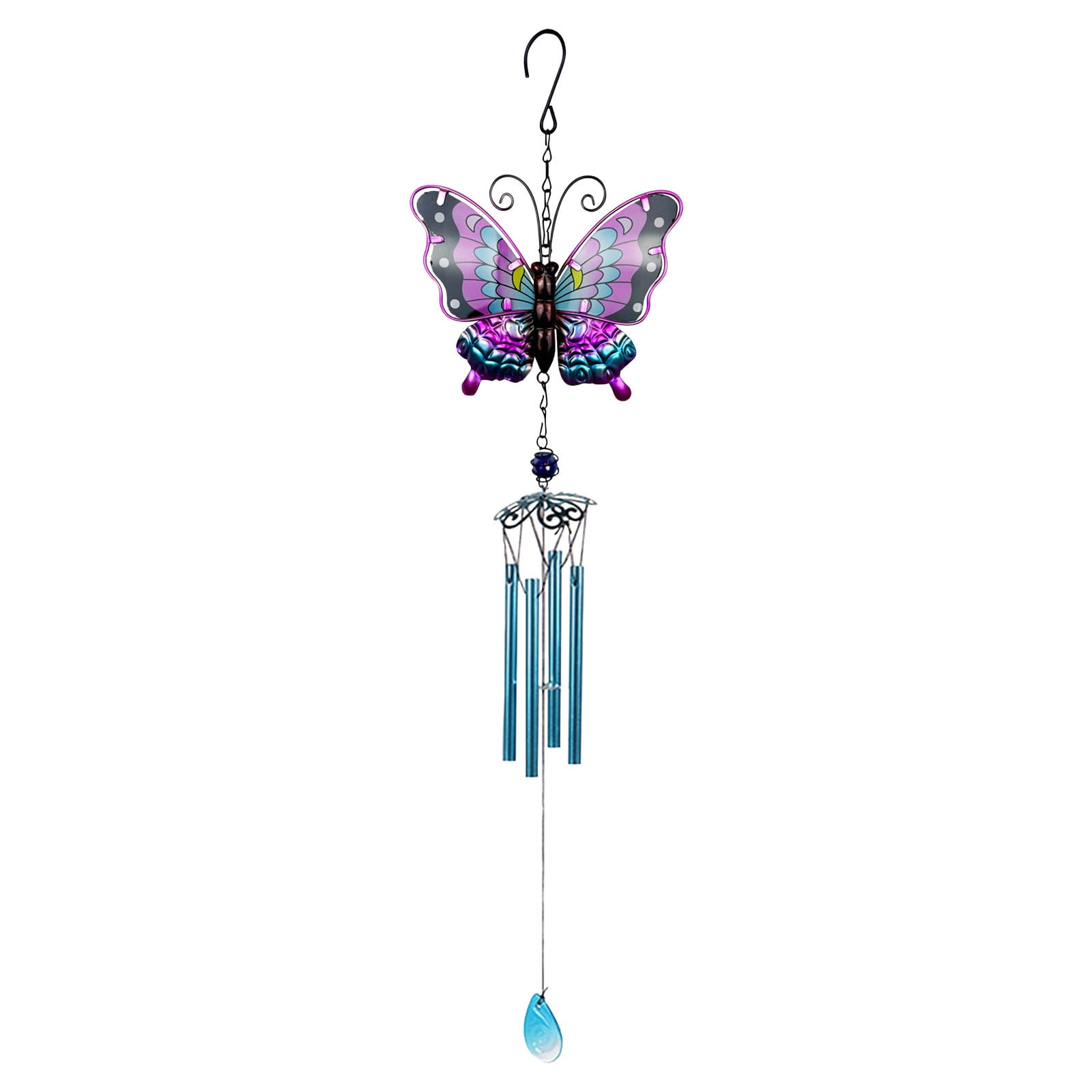 JoyMoreHome Stained Glass Butterfly Wind Chime - Handcrafted Iron Wind ...