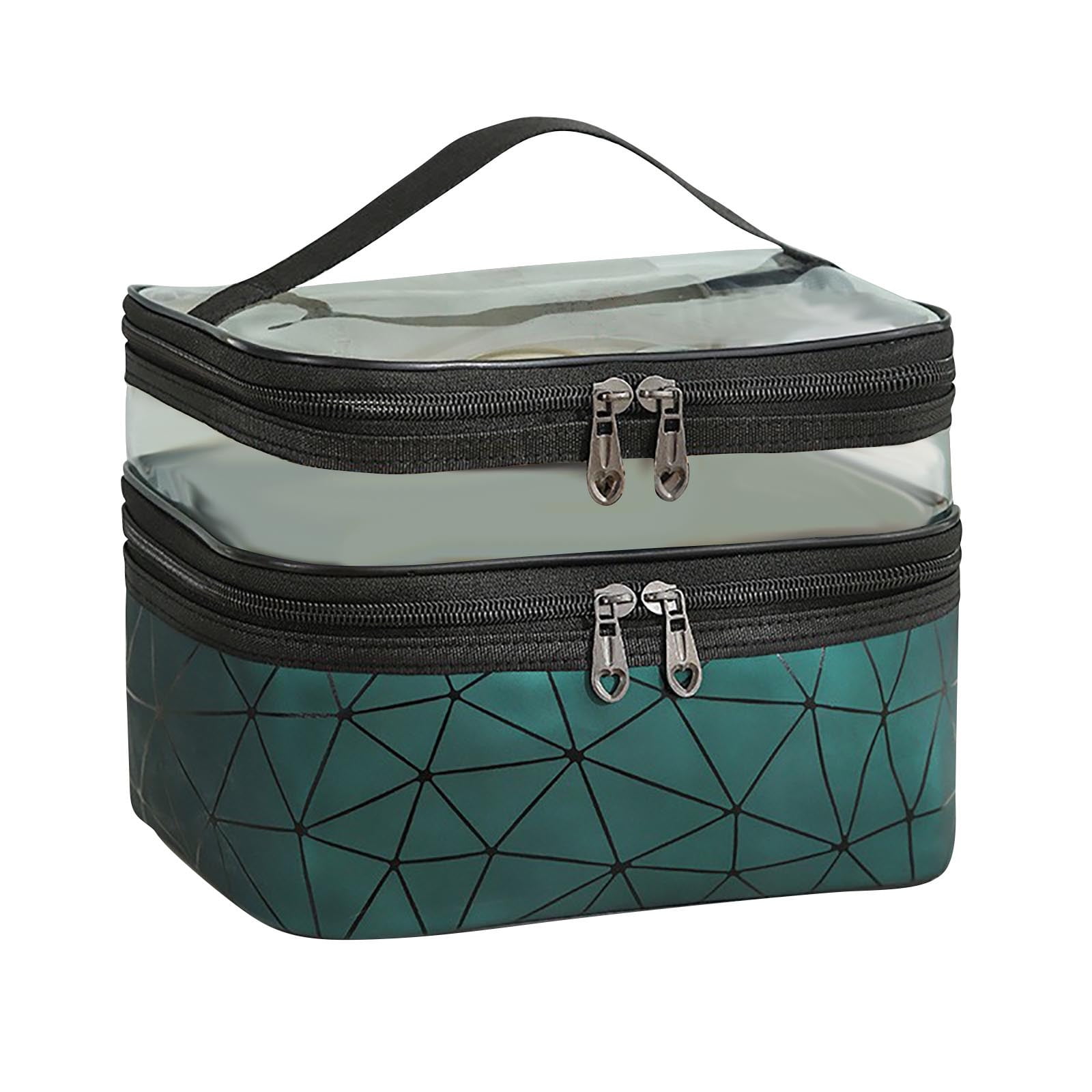 JoyMoreHome Large Double Layer PU Leather Makeup Pouch with Handle, Divider; Waterproof; Gift ...