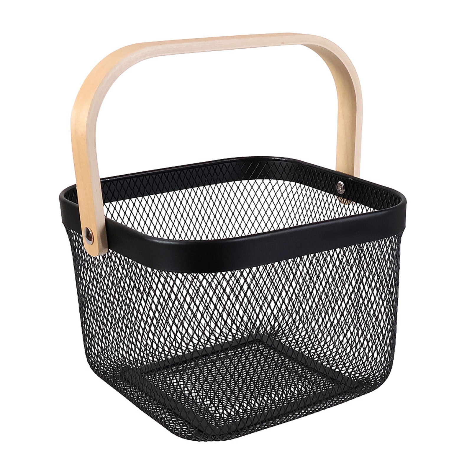 JoyMoreHome Square Metal Wire Woven Fruit Storage Basket with Wooden ...