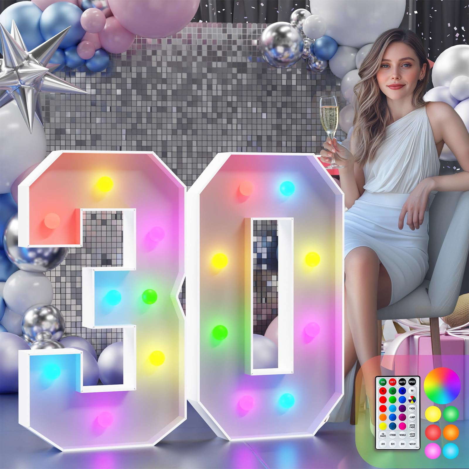 JoyMuse Colorful Marquee Numbers 3FT, Light AFN1Up Numbers 30 for 30th ...